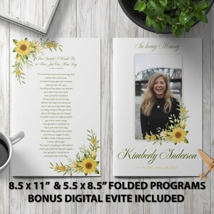 Sunflower Funeral Program Template - Memorial Announcement, Obituary ...