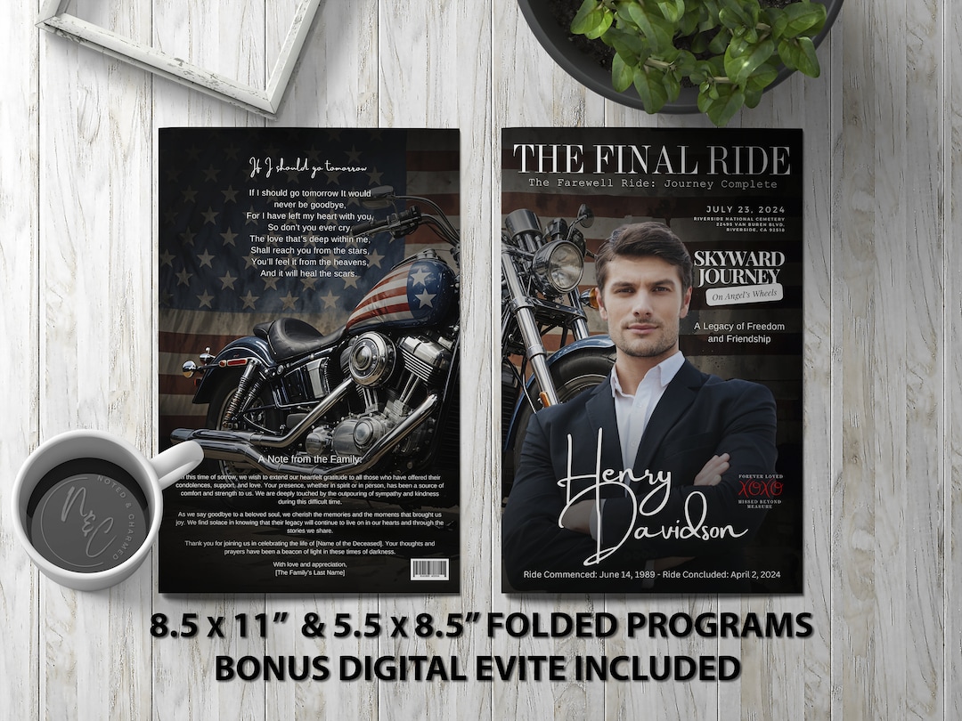 Magazine Style Motorcycle Funeral Program Template 2 Memorial ...