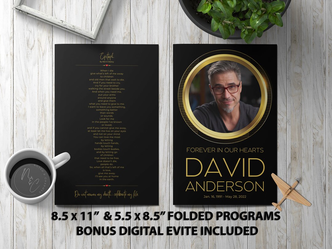 Black and Gold Funeral Program Template Memorial Announcement, Obituary Flyer, Celebration of ...