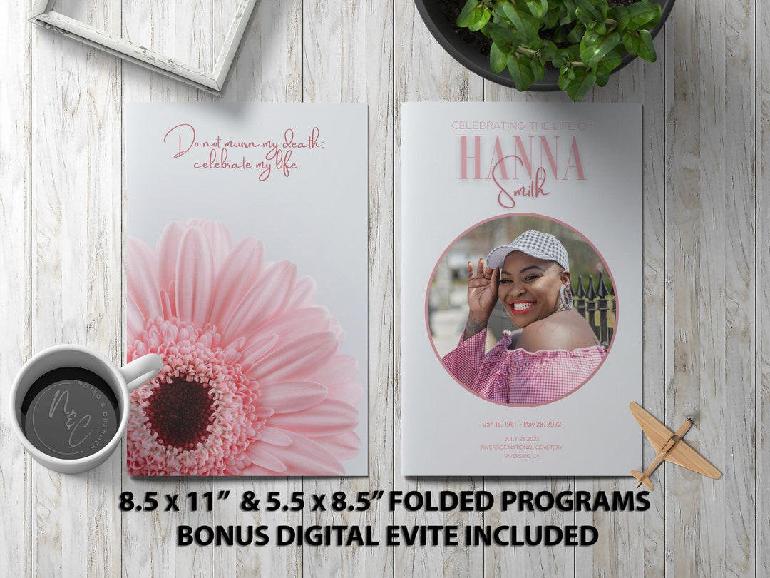 Pink Daisy Funeral Program Template - Celebration of Life, in Loving ...