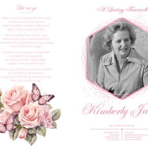 Roses and Butterflies Funeral Program Template | Editable Memorial ...