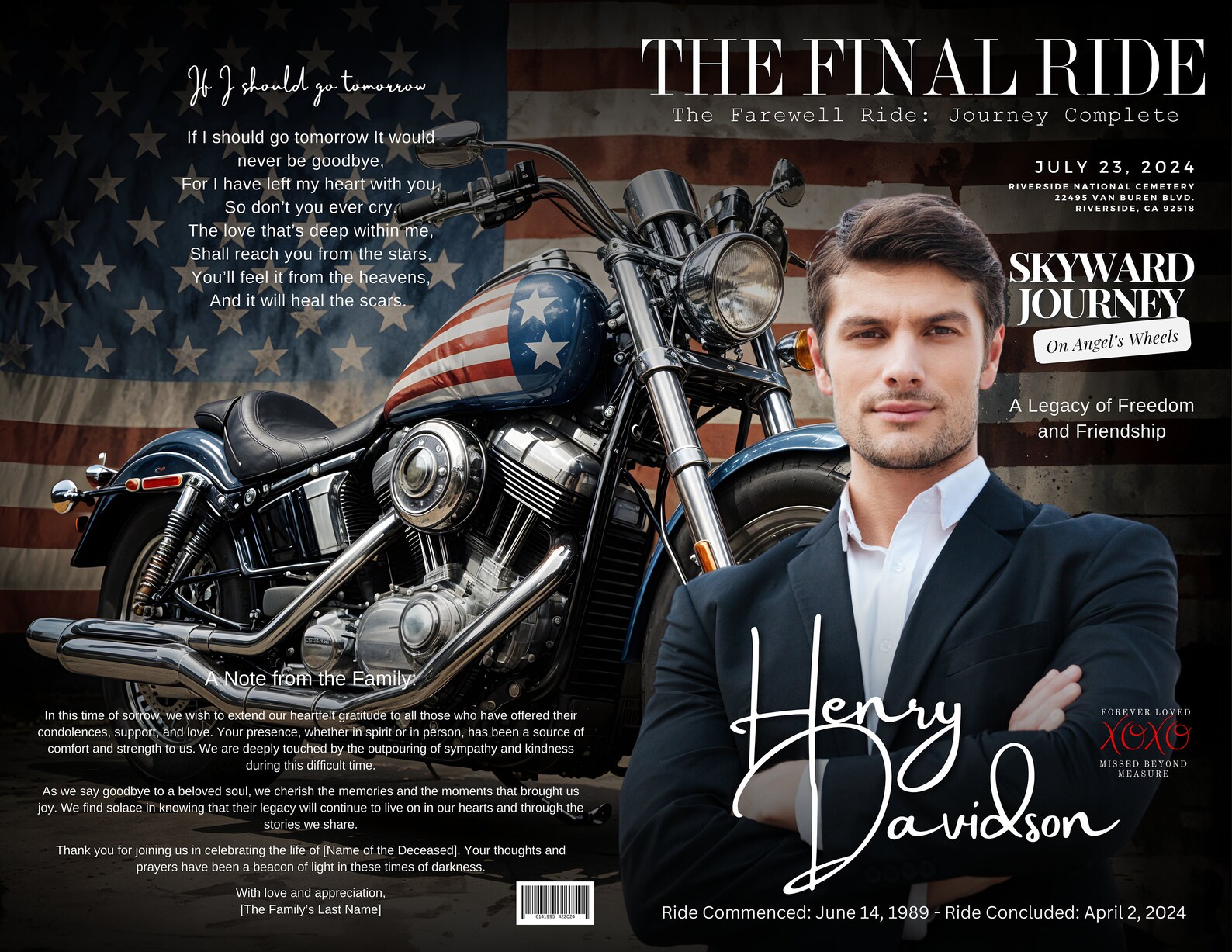 Magazine Style Motorcycle Funeral Program Template 2 Memorial ...