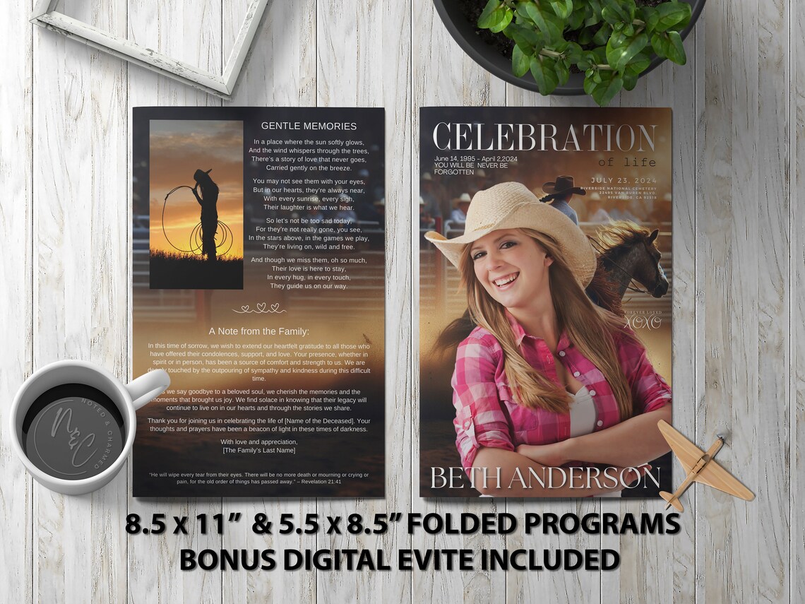 Magazine Style Rodeo Funeral Program Template Memorial Announcement ...
