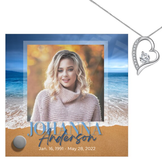 Beach Memorial Keepsake Memory Glass with Eternal Heart Necklace