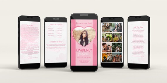 Pink Heart Digital Funeral Program a Complete Easy to edit Electronic ...