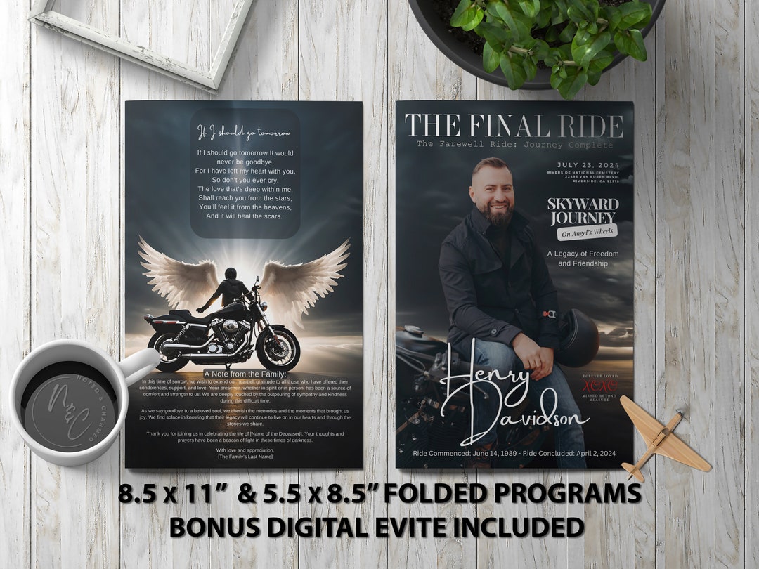 Magazine Motorcycle Angel Funeral Program Template 2 Memorial ...