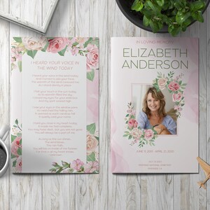 Pink Roses Funeral Program Template Celebration of Life in - Etsy