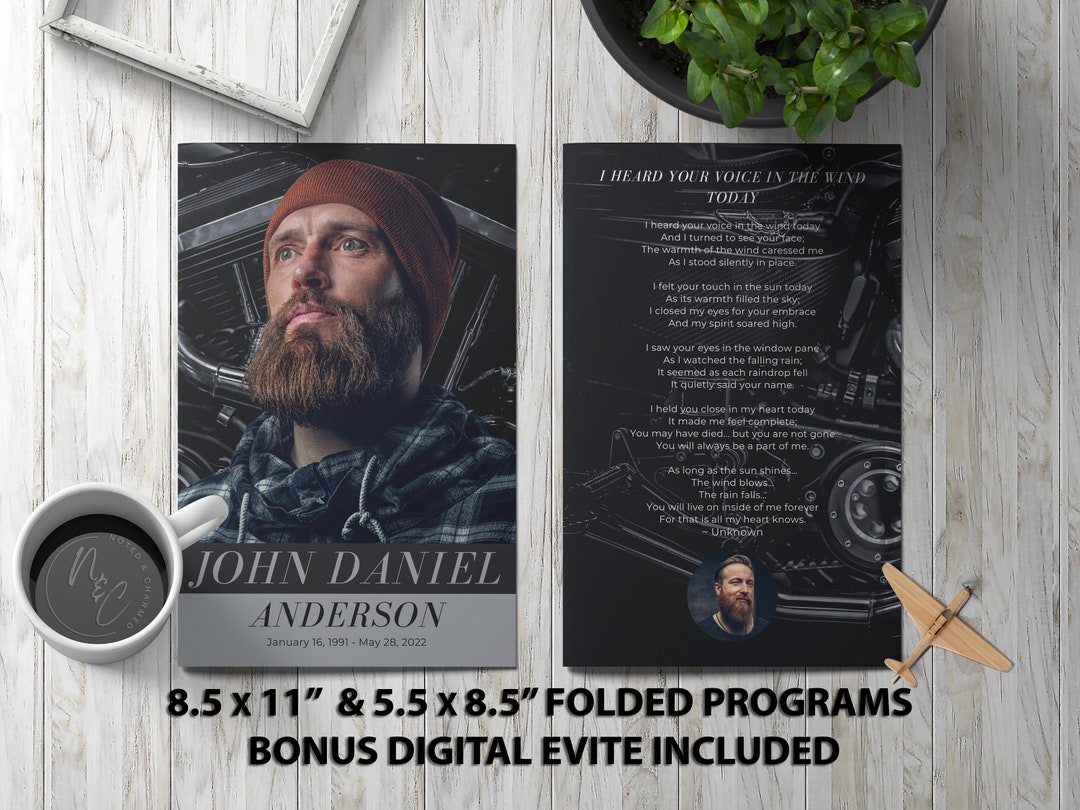 Motorcycle Memorial Funeral Program Template - Celebration of Life, in ...