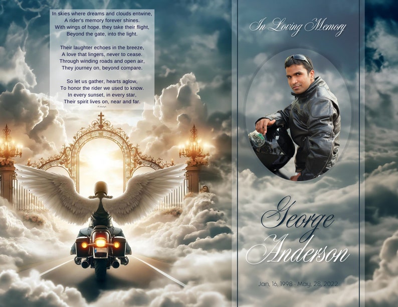 Motorcycle Angel Funeral Program Template 5 Memorial Announcement ...