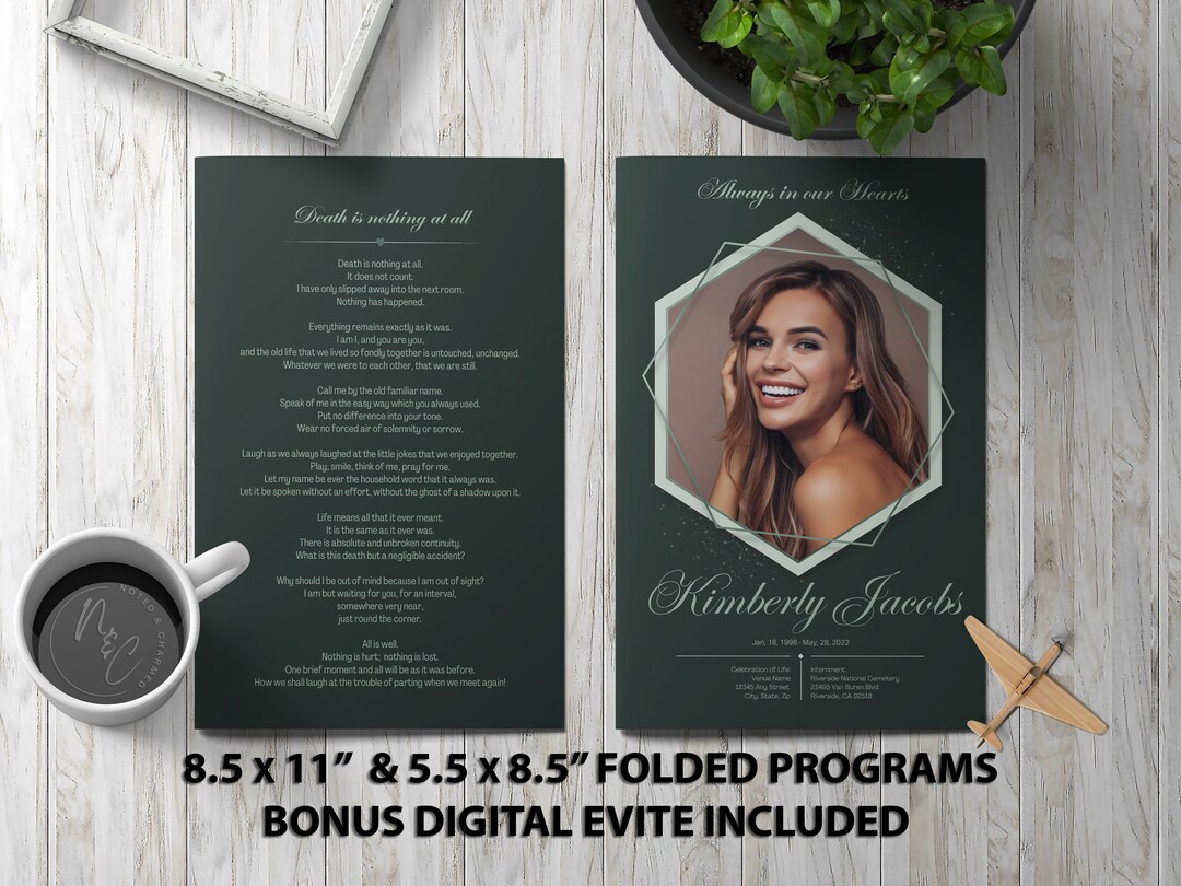 Shades of Green Funeral Program Template Memorial Announcement ...