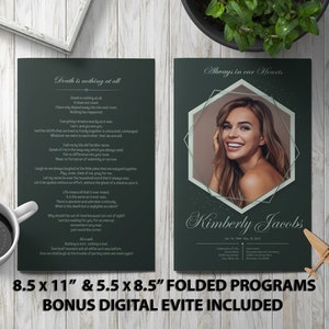 Shades of Green Funeral Program Template Memorial Announcement ...