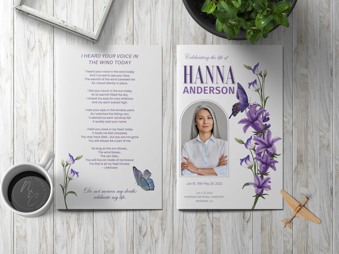 Purple Flowers Funeral Program Template Celebration of Life - Etsy