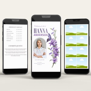 Purple Flowers Funeral Program Template Memorial Announcement, Obituary ...