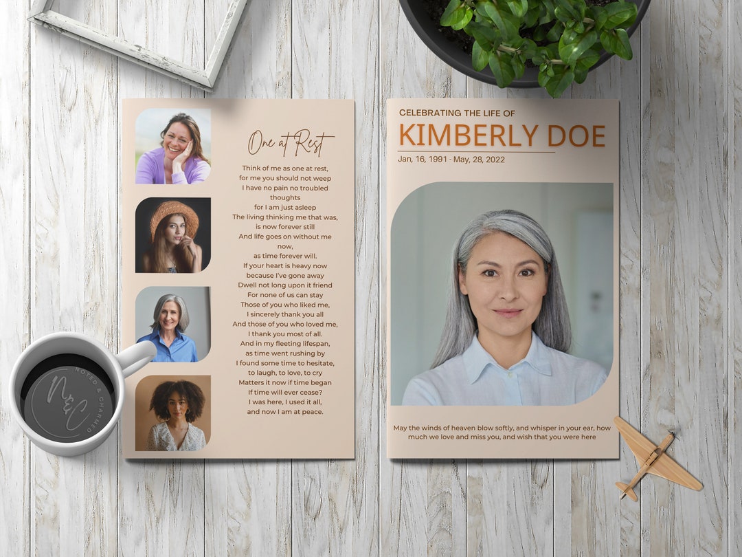 Minimalist Orange Funeral Program Template Celebration of Life, in ...