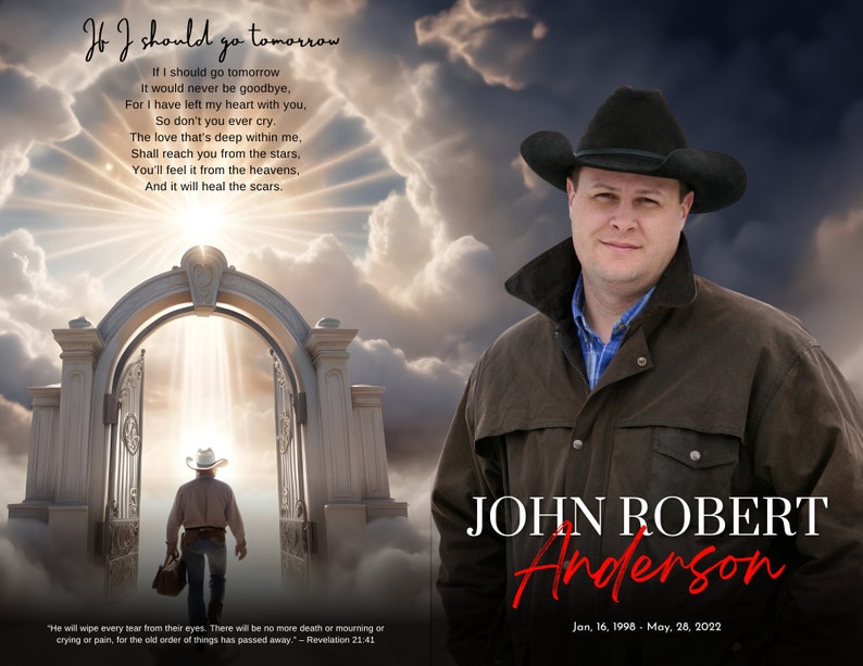 Cowboy Heaven Funeral Program Template Memorial Announcement, Obituary ...