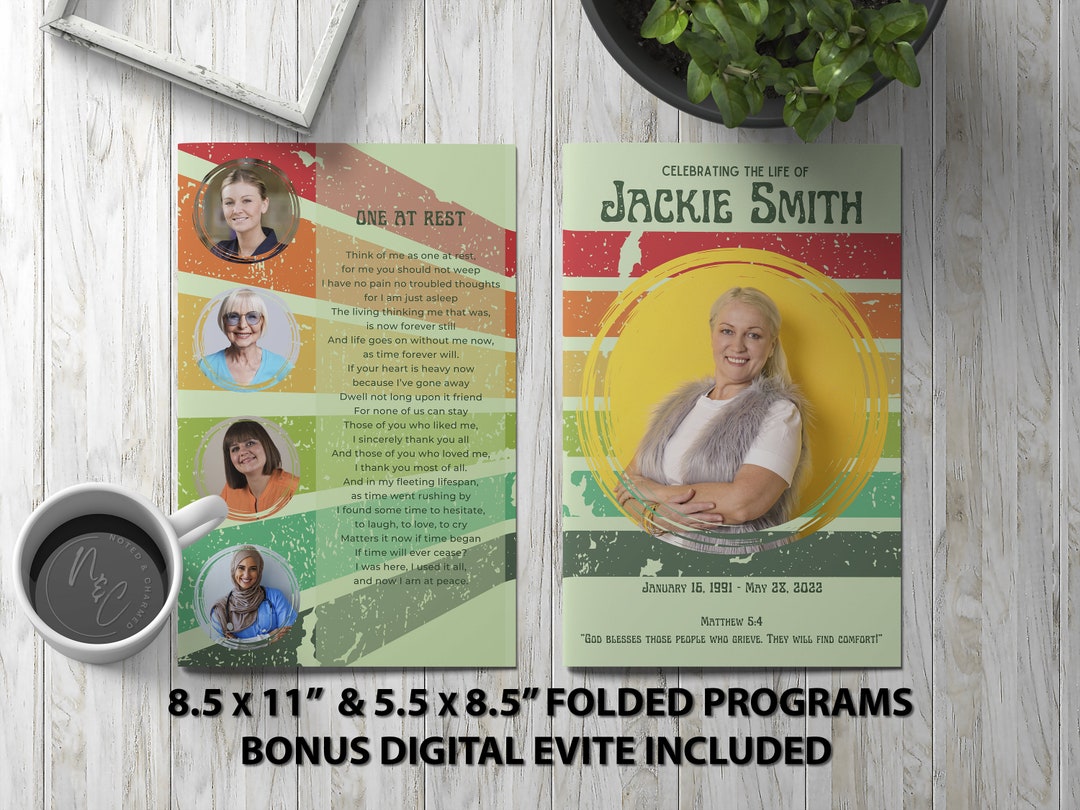 Colorful Retro Funeral Program Template | Editable Memorial Program ...