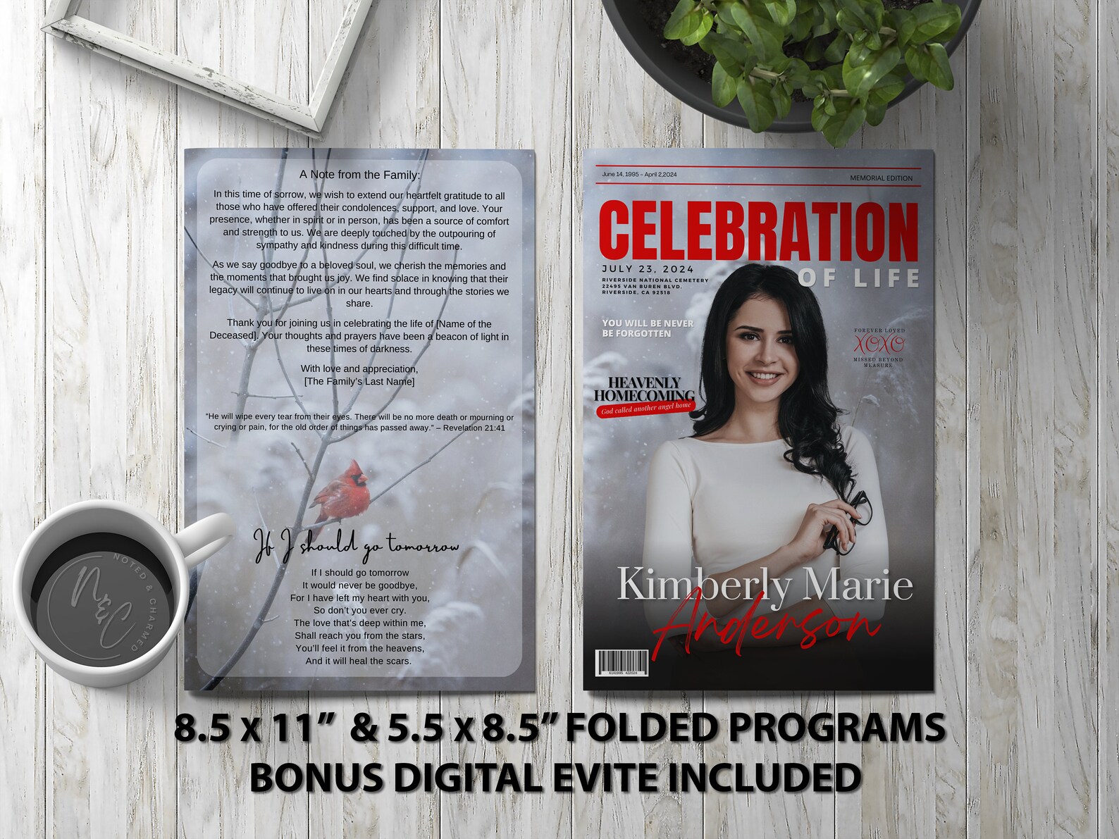 Red Cardinal Funeral Program • Celebration of Life Brochure • Printable ...