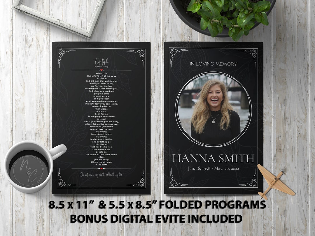 Black and Gray Funeral Program Template | Memorial Announcement ...