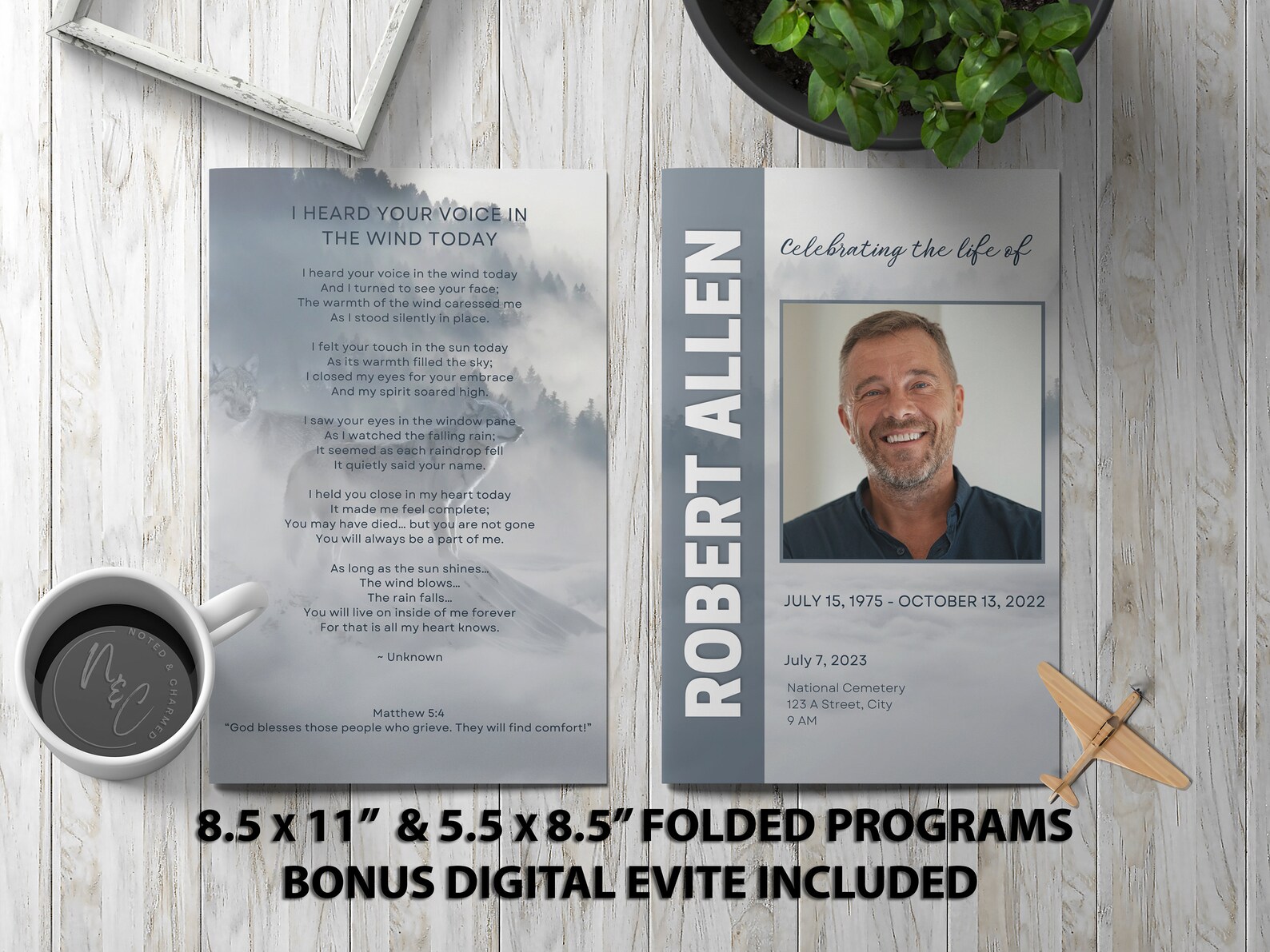 Winter Wolves Funeral Program Template Memorial Announcement, Obituary ...