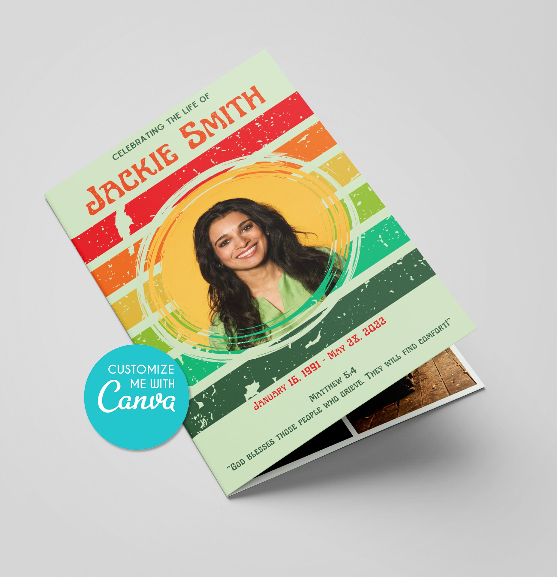 Editable Funeral Program Template Colorful Retro 70s Celebration Of 
