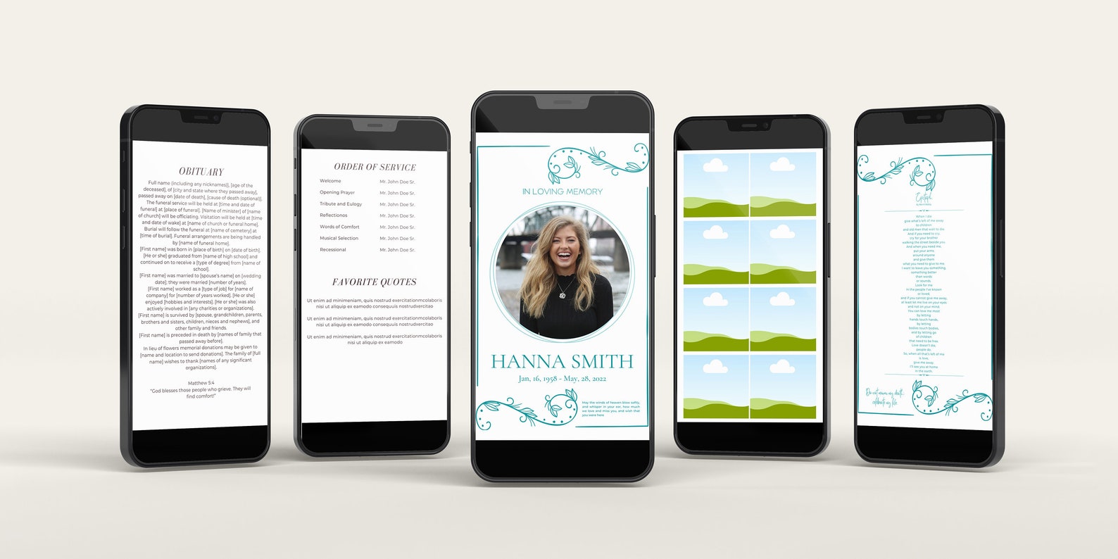 Fully Editable Color Scheme Funeral Program Template | Memorial ...