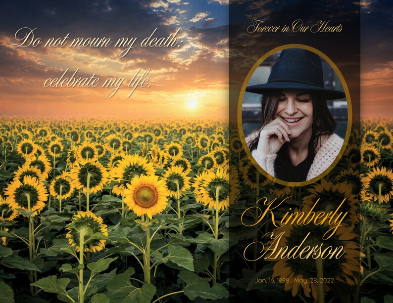Sunflowers Funeral Program Template Memorial Announcement, Obituary ...