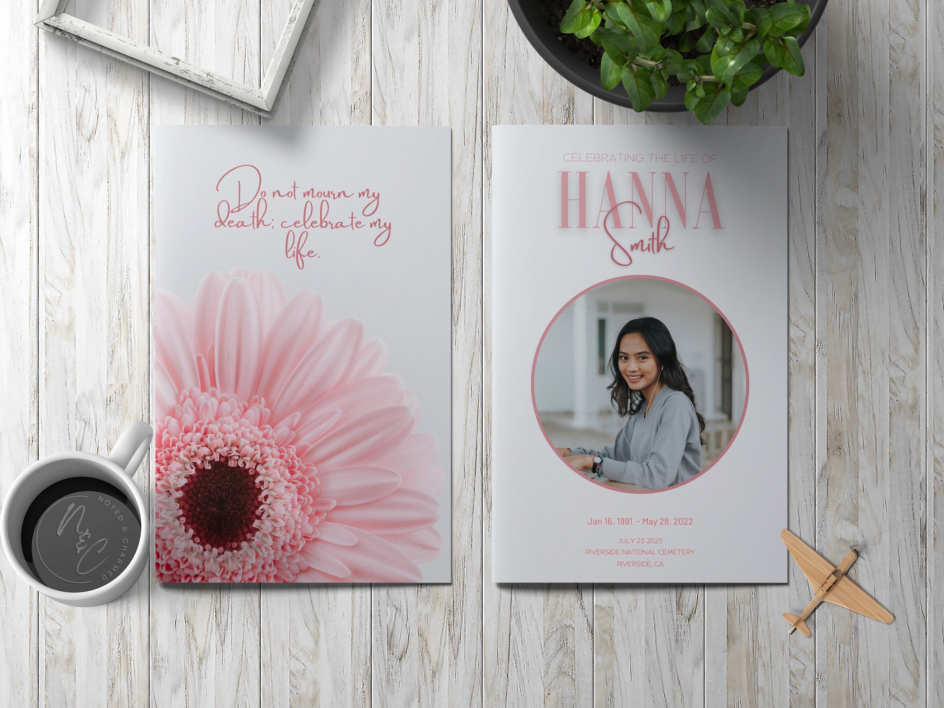 Pink Daisy Funeral Program Template - Celebration of Life, In Loving ...