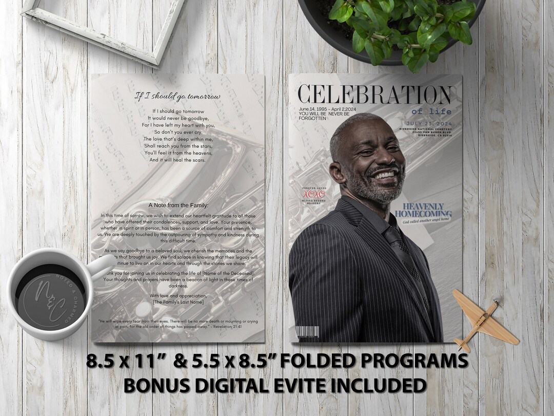 Saxophone Funeral Program Template Memorial Announcement, Obituary ...