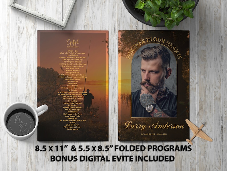 Sunset Fishing Funeral Program Template Memorial Announcement, Obituary ...