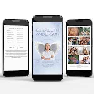 Angel Wings Blue Funeral Program Template Memorial Announcement ...