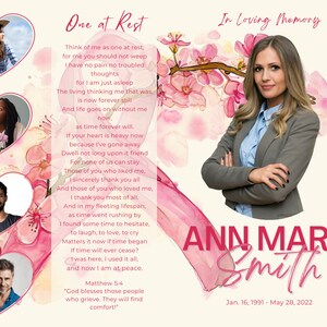 Pink Ribbon Funeral Program Template Memorial Announcement, Obituary ...