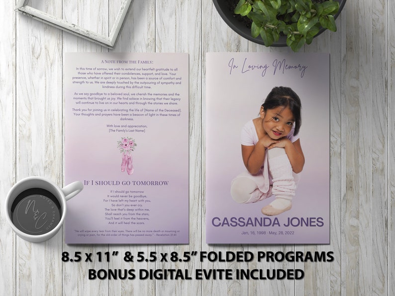 Ballet Child Funeral Program Template | Editable Memorial Program ...