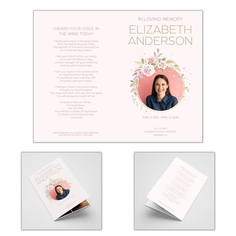 Pink Roses Funeral Program Template Celebration of Life in - Etsy