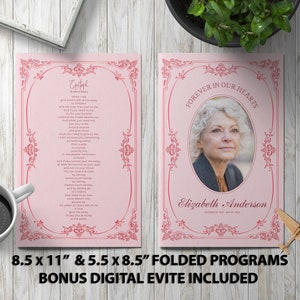 Vintage Pink Funeral Program Template Memorial Announcement, Obituary ...