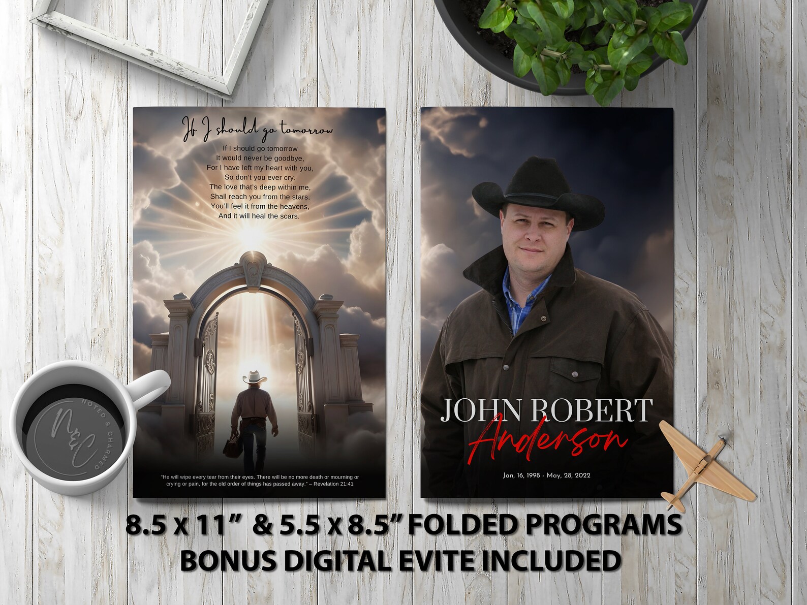 Cowboy Heaven Funeral Program Template Memorial Announcement, Obituary ...