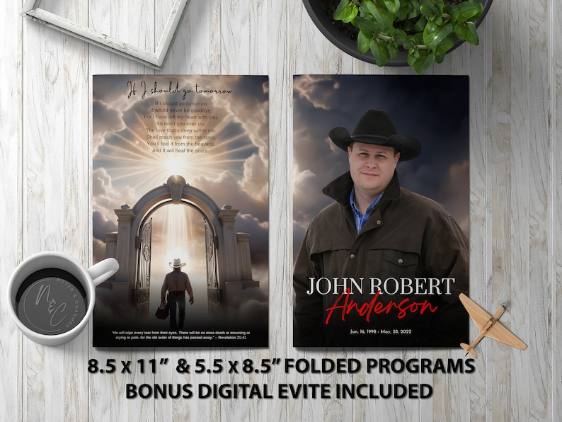 Cowboy Heaven Funeral Program Template Memorial Announcement, Obituary ...