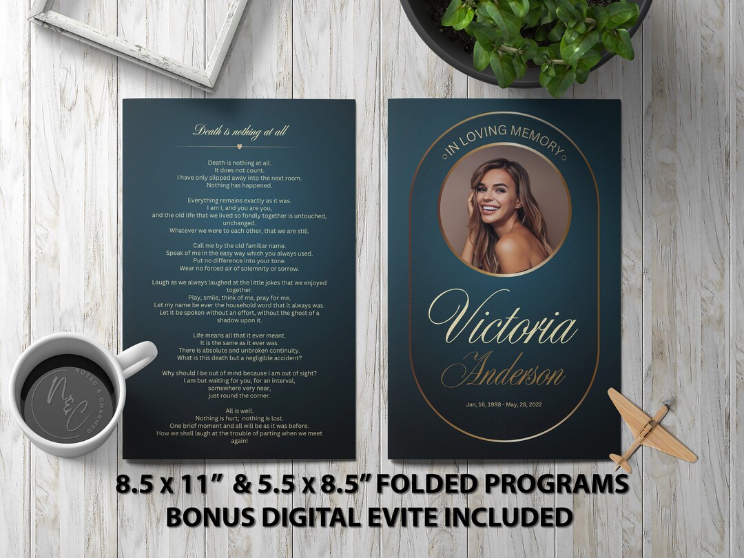 Modern Teal Funeral Program Template Memorial Announcement, Obituary ...