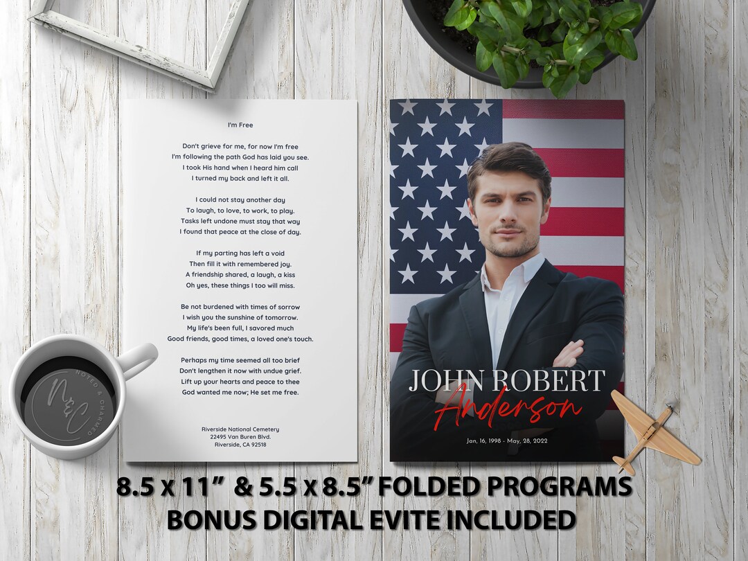 US Flag Funeral Program Template Memorial Announcement, Obituary Flyer ...