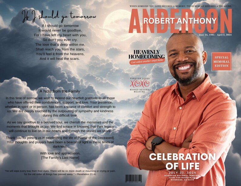 Cloudy Sky Magazine Cover Funeral Program Template Memorial ...