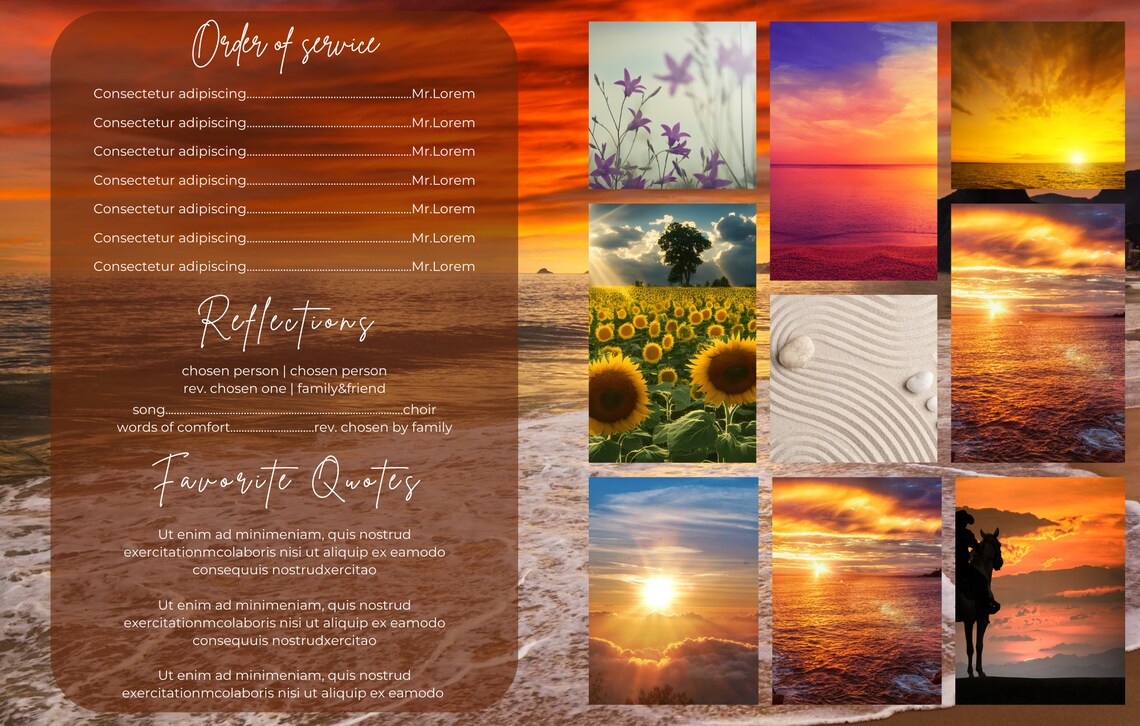 Editable Beach Sunset Memorial Funeral Program Half 4.25x5.25 ...