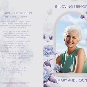 Purple Flowers Funeral Program Template | Memorial Announcement ...