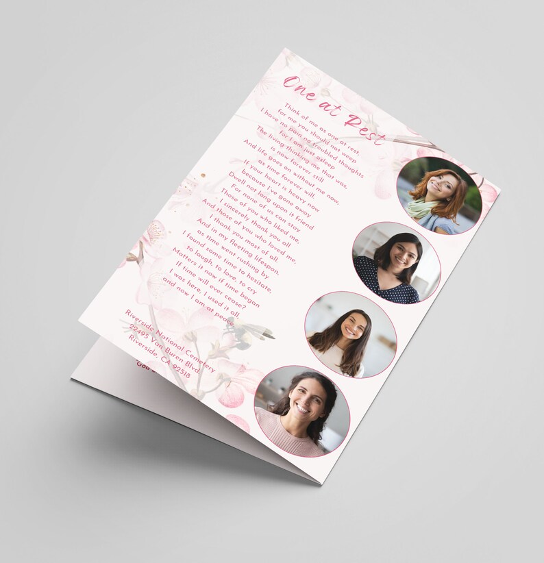 Funeral Program Template Pink Flowers Memorial Brochure - Etsy