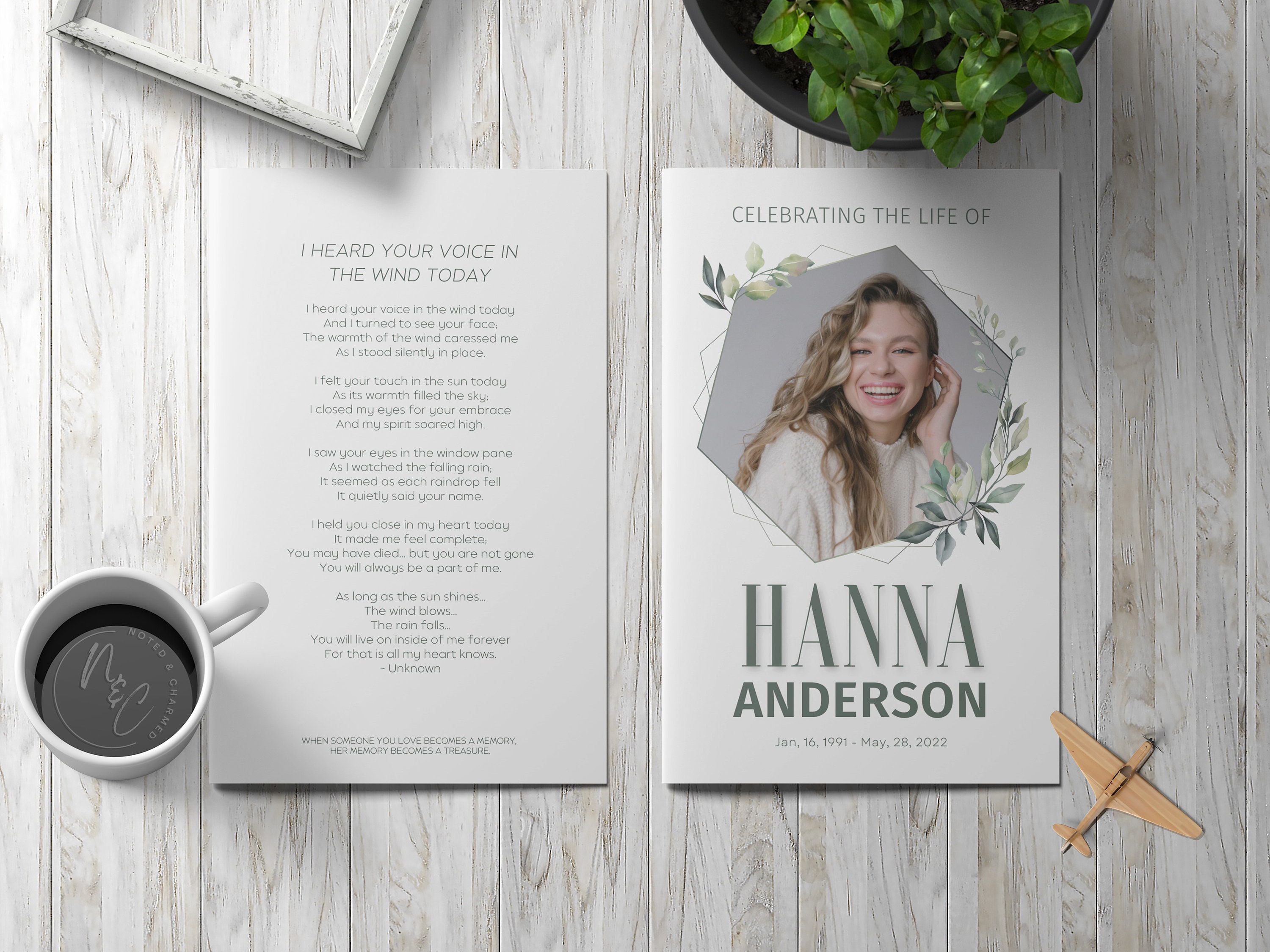 Green Leaves Funeral Program Template Celebration of Life - Etsy