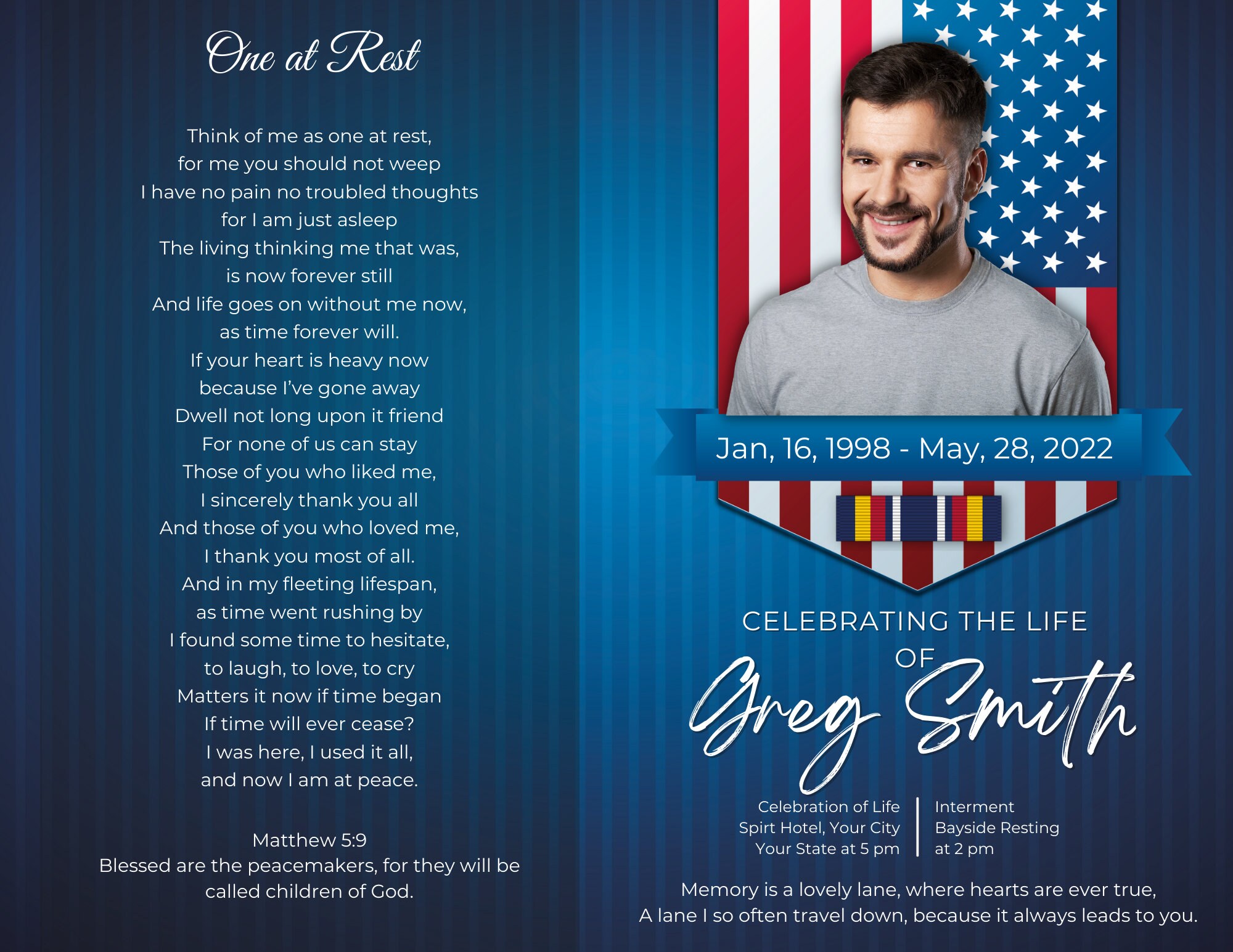 Veteran Hero Memorial Funeral Program Expandable Pages - Etsy