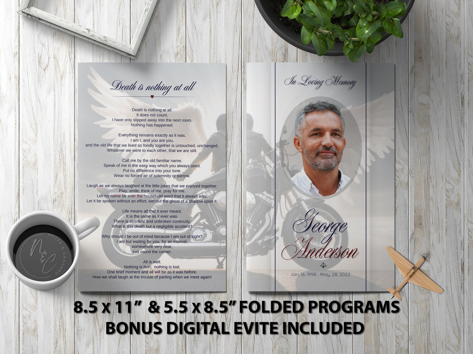 Motorcycle Angel Funeral Program Template Memorial Announcement ...