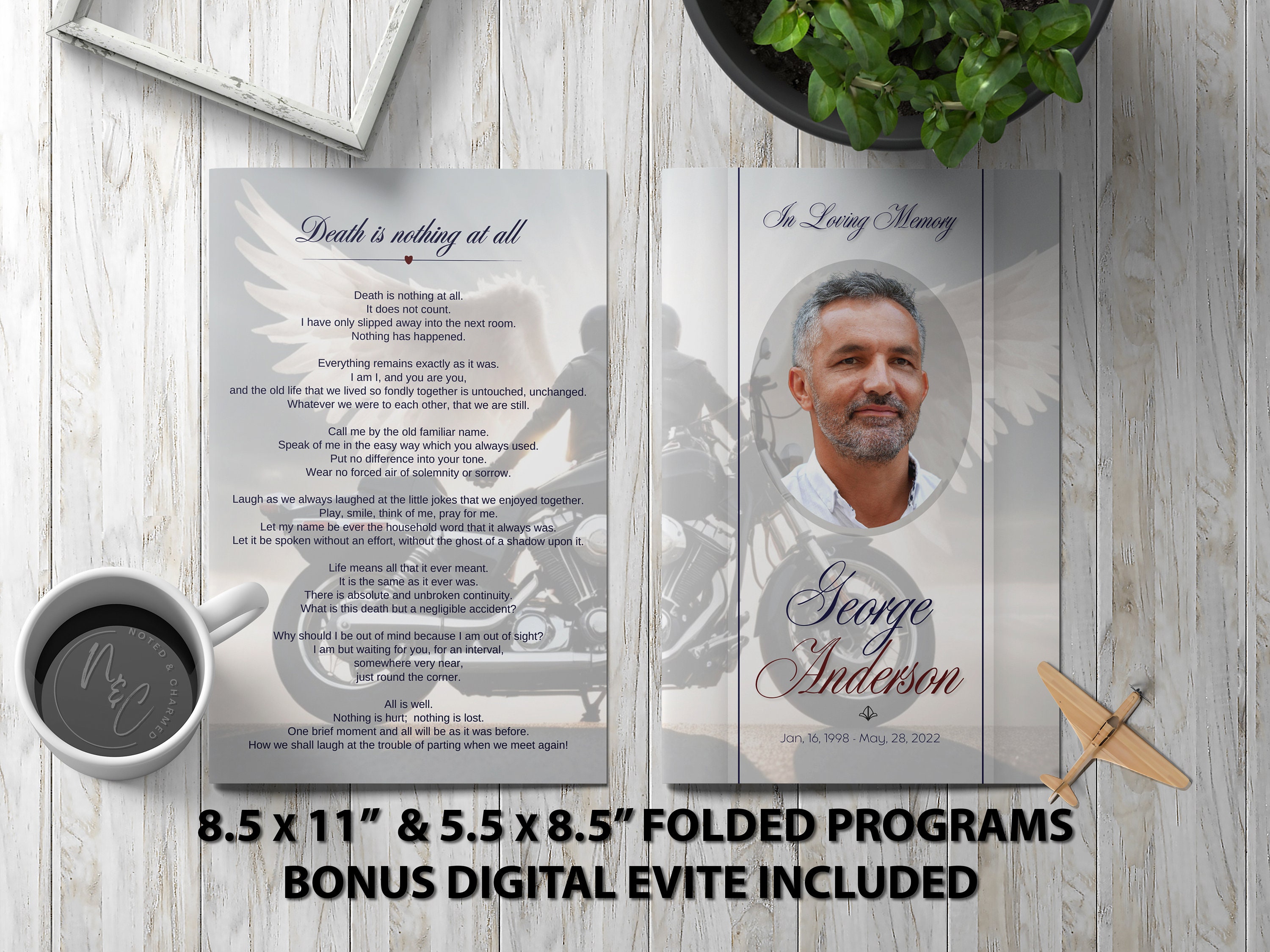 Motorcycle Angel Funeral Program Template Memorial Announcement ...