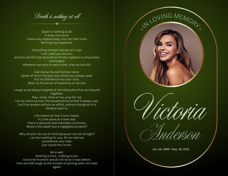 Modern Green Funeral Program Template Memorial Announcement, Obituary ...