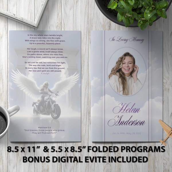 Motorcycle Angel Funeral Template - Etsy