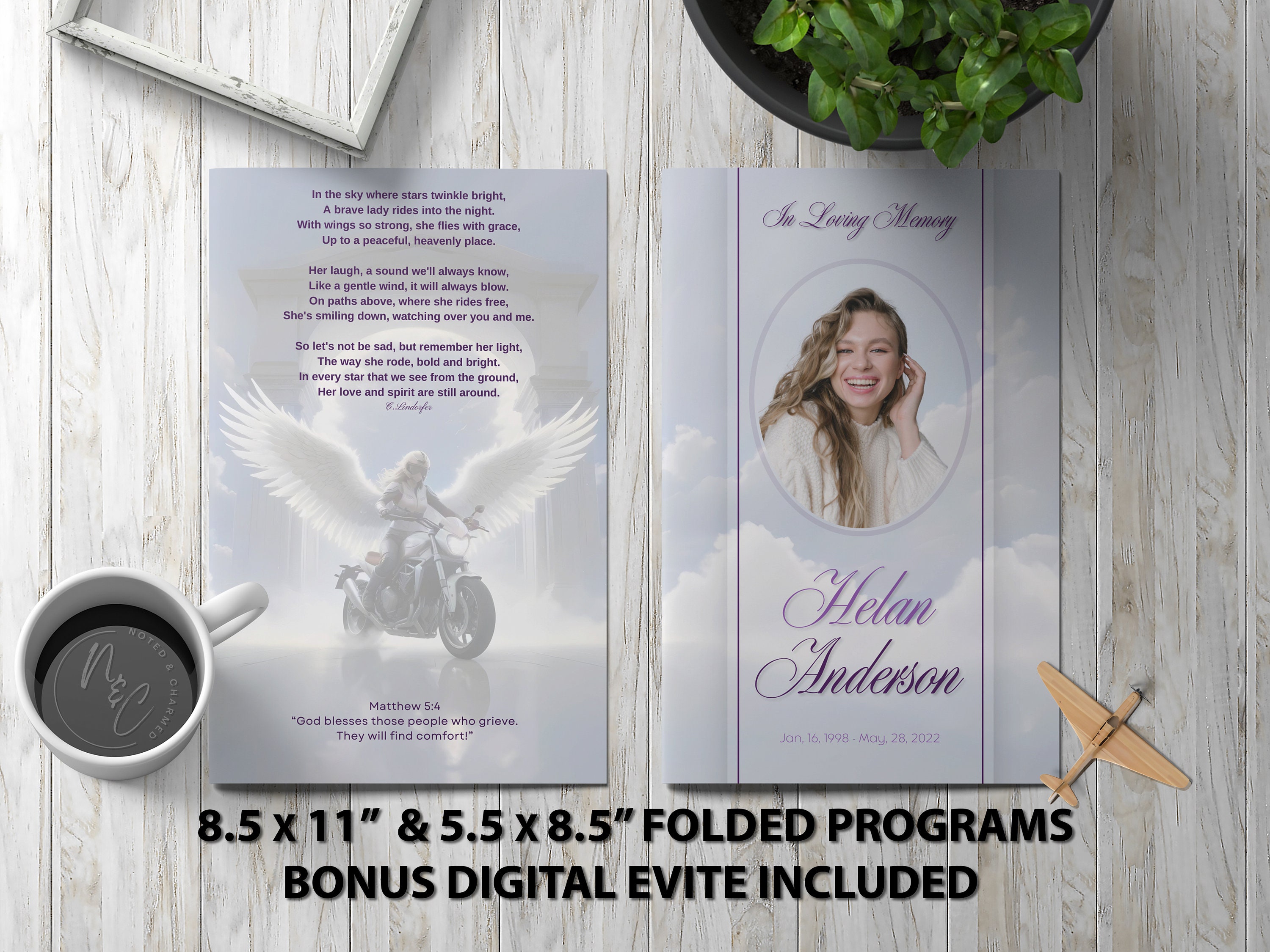 Motorcycle Angel Funeral Program Template 6 Memorial Announcement ...