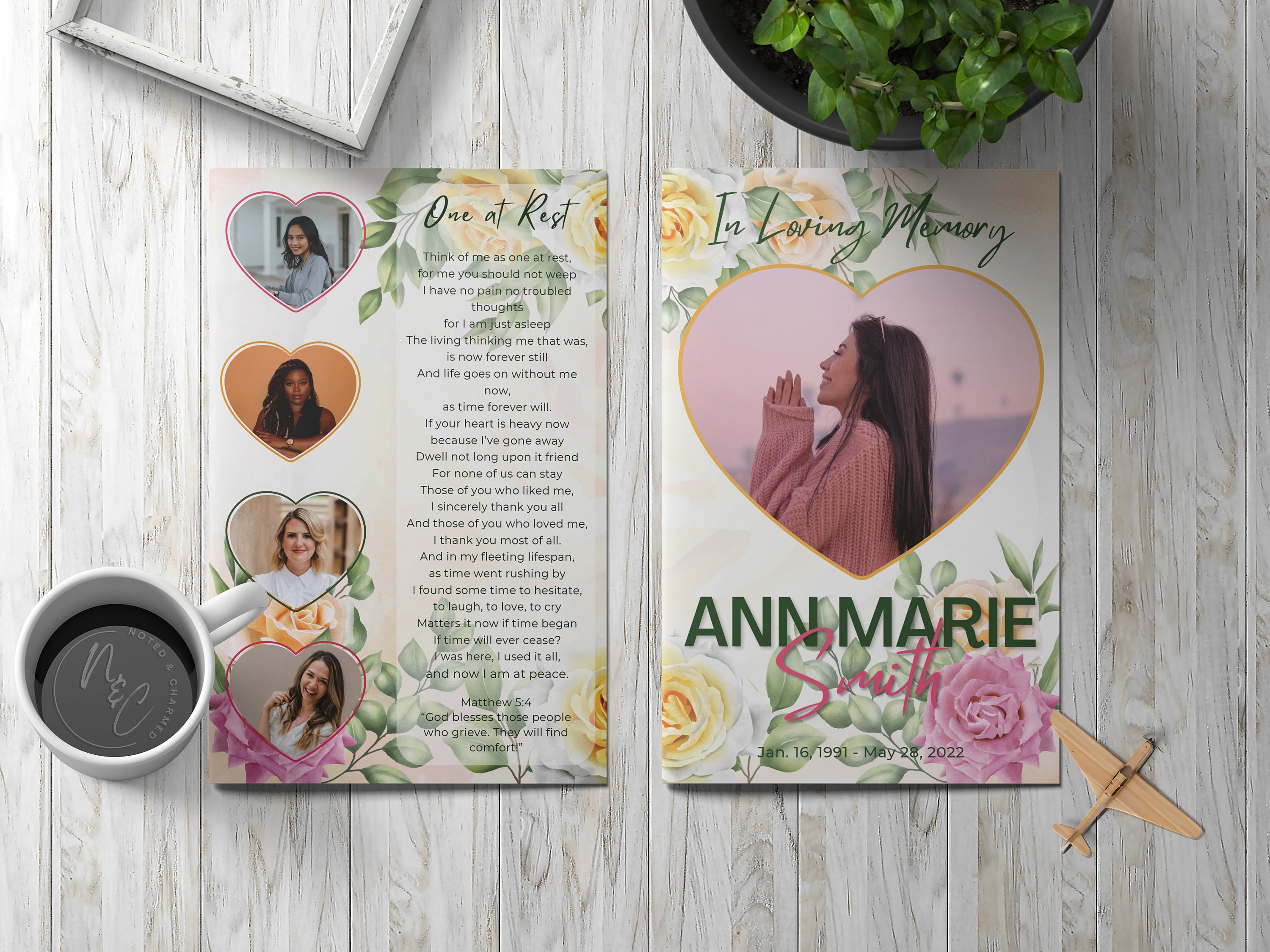 Hearts and Roses Funeral Program Template - Celebration of Life, In ...